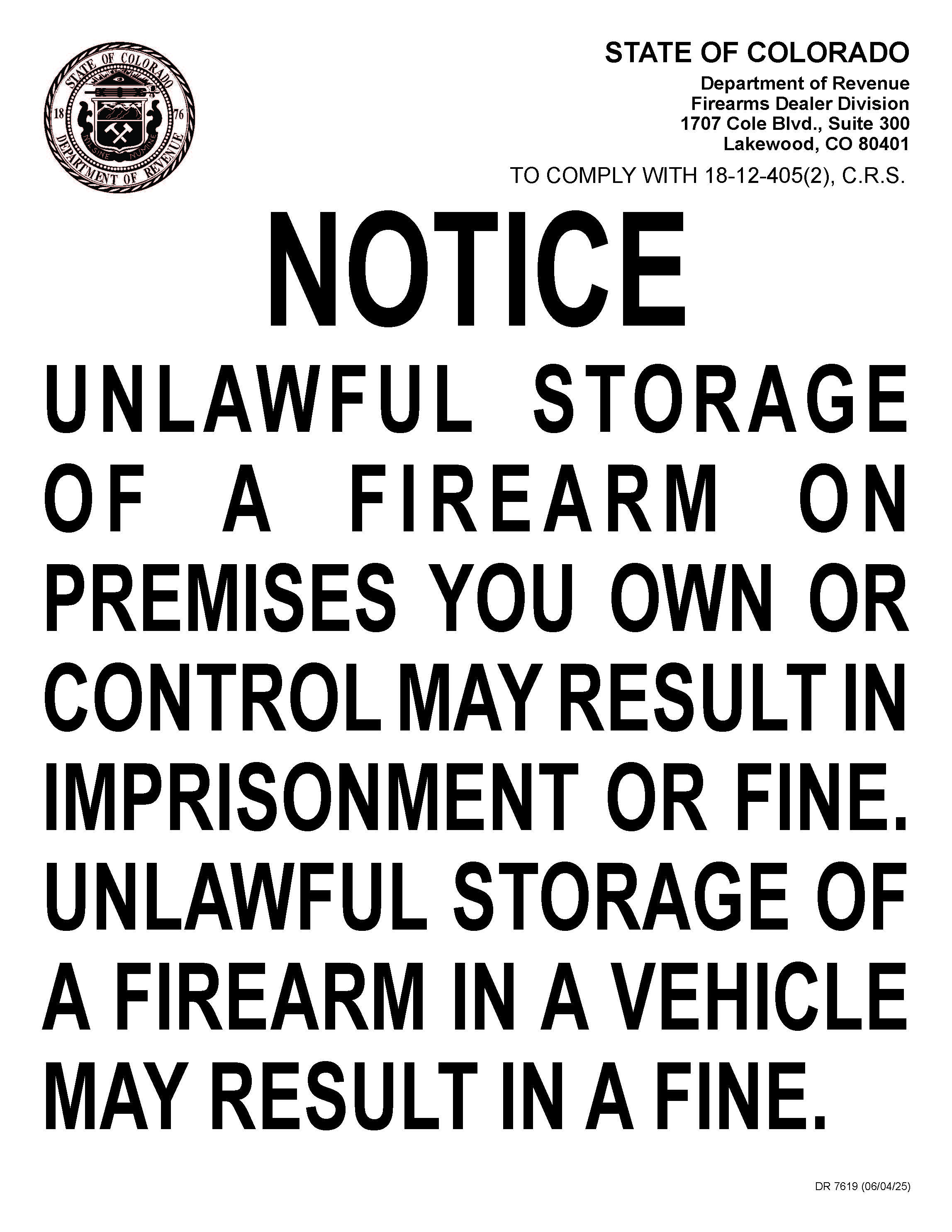 Signs and Notices | Department of Revenue - Specialized Business Group